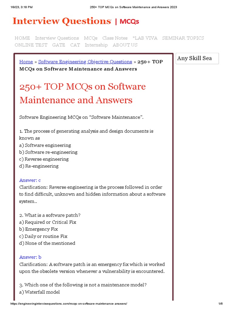 250+ TOP MCQs On Software Maintenance and Answers 2023 | PDF | Multiple ...