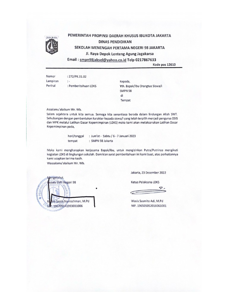 Surat Pemberitahuan LDKS | PDF