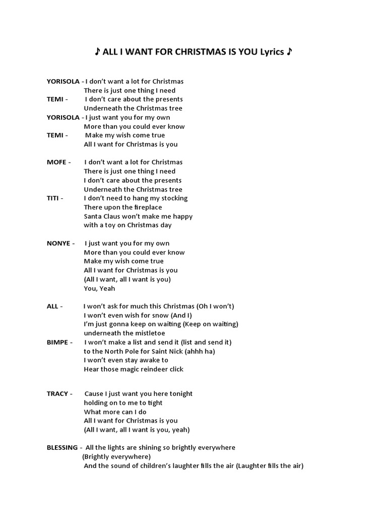 All I Want for Christmas Lyrics | PDF | Christmas Traditions | Christmas