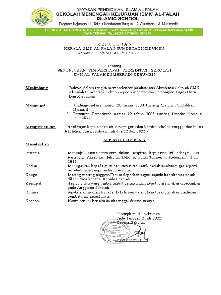 Contoh SK Panitia Akreditasi | PDF