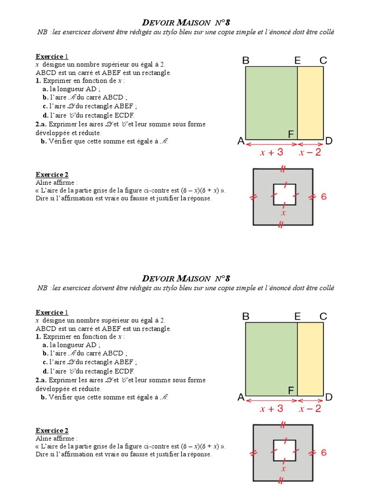 DM8 Calcul Littéral | PDF