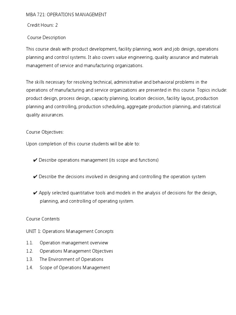 Mba 721 Operations Management | PDF | Operations Management | Design