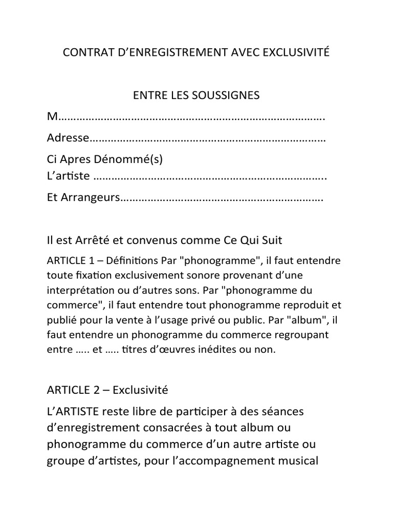 CONTRAT de Musique | PDF