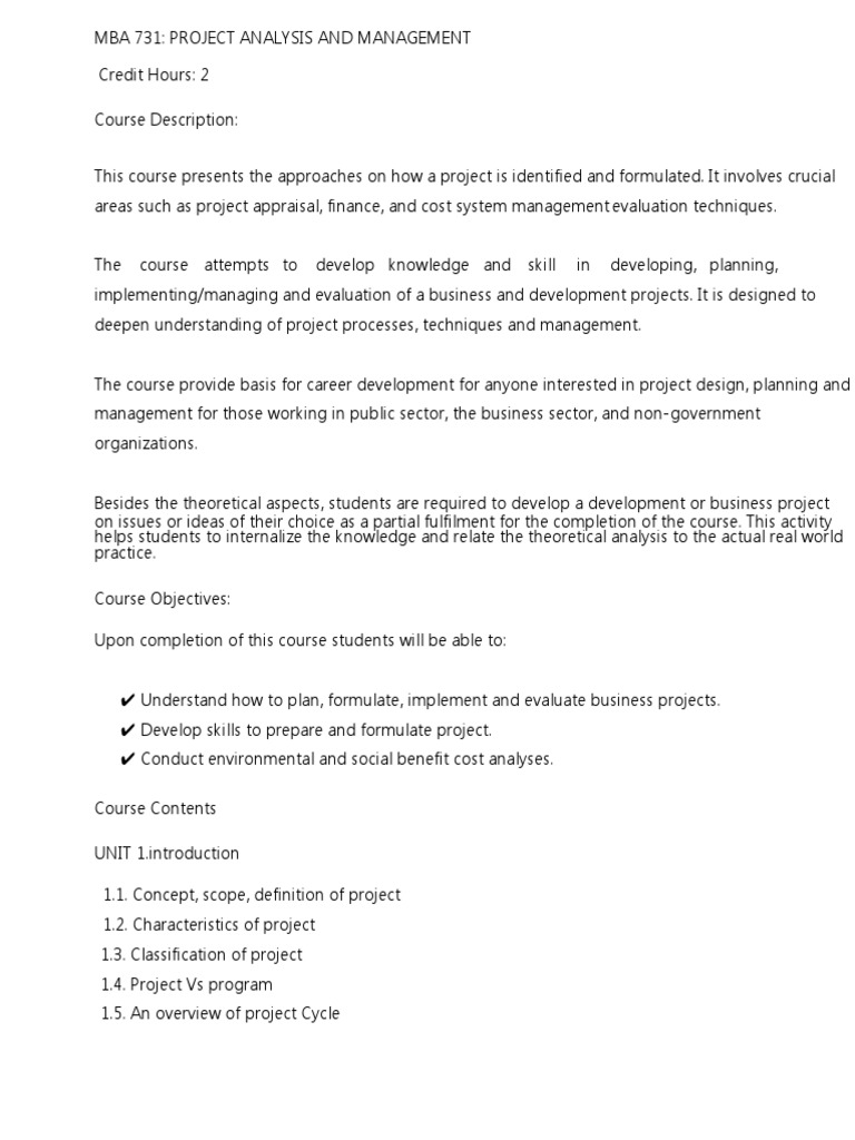 MBA 731: Project Management Overview | PDF | Net Present Value ...