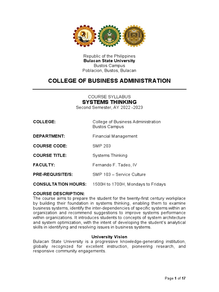 Systems Thinking Syllabus 2022-2023 | PDF | System | Causality