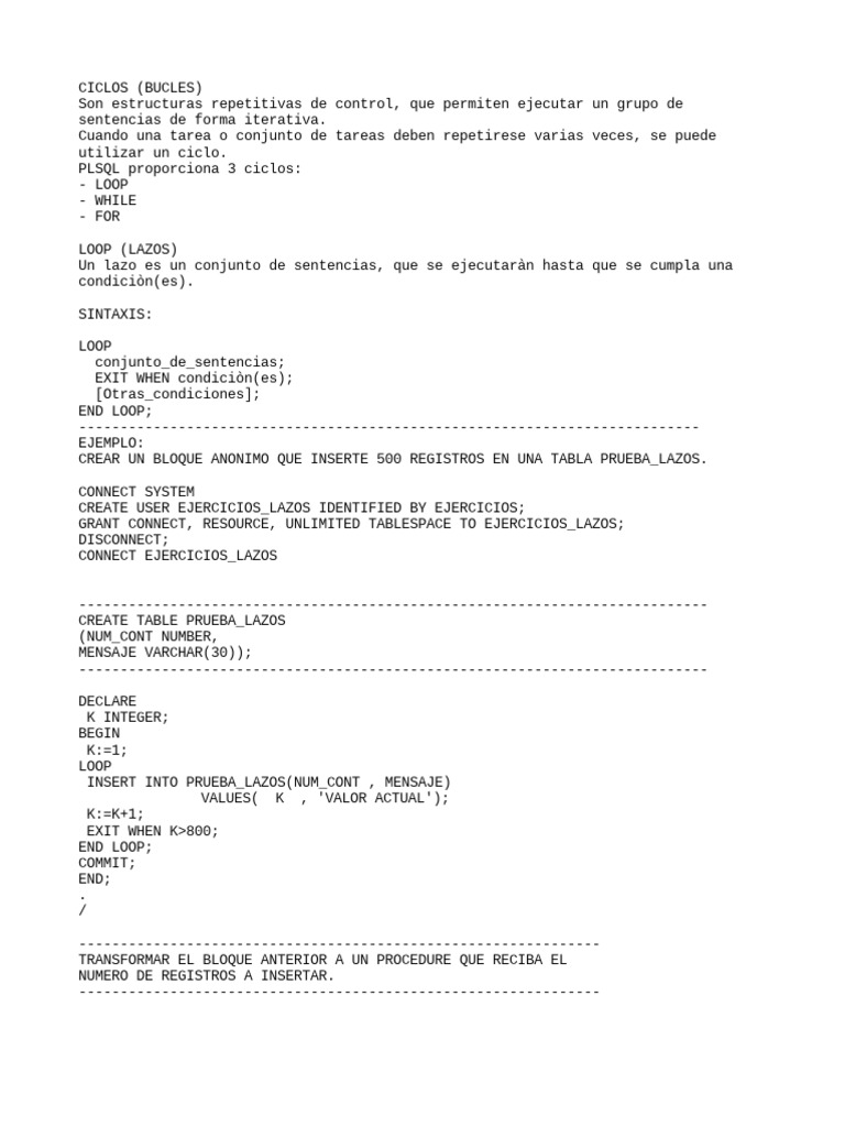 Ciclos en PLSQL | PDF | Bases de datos | Datos de computadora