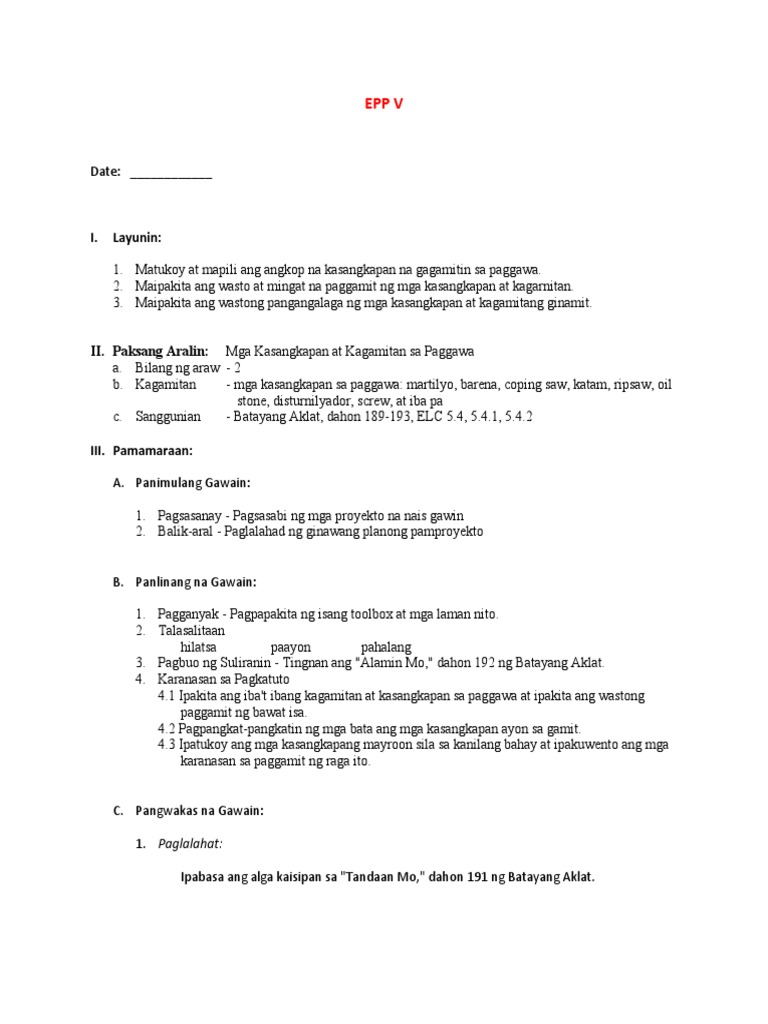 Epp 5-Ie Lesson Plan | PDF