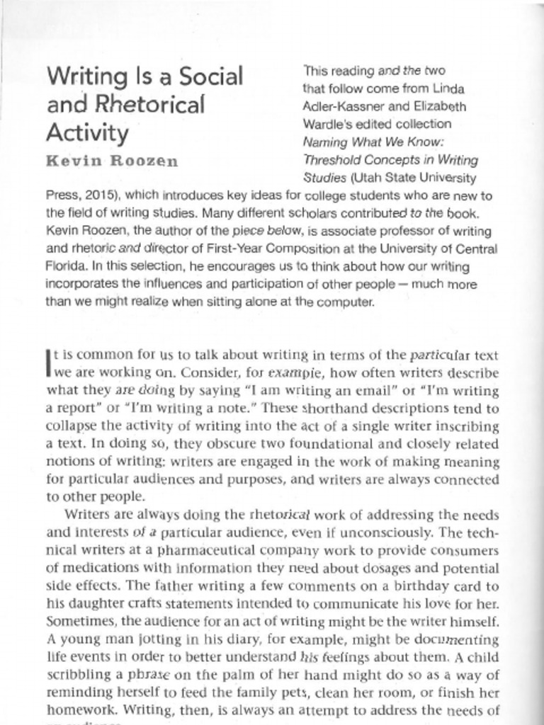 Roozen - Writing Is A Social and Rhetorical Activity | PDF