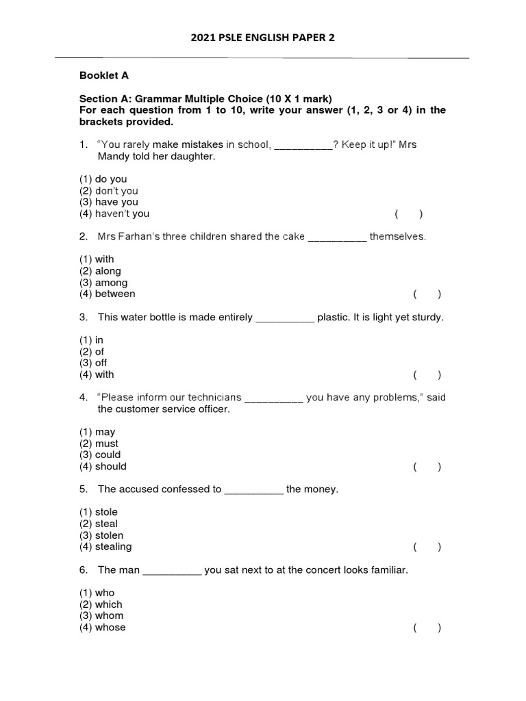 ERC 2021 PSLE Standard English Paper 2 - Updated | PDF | Lego