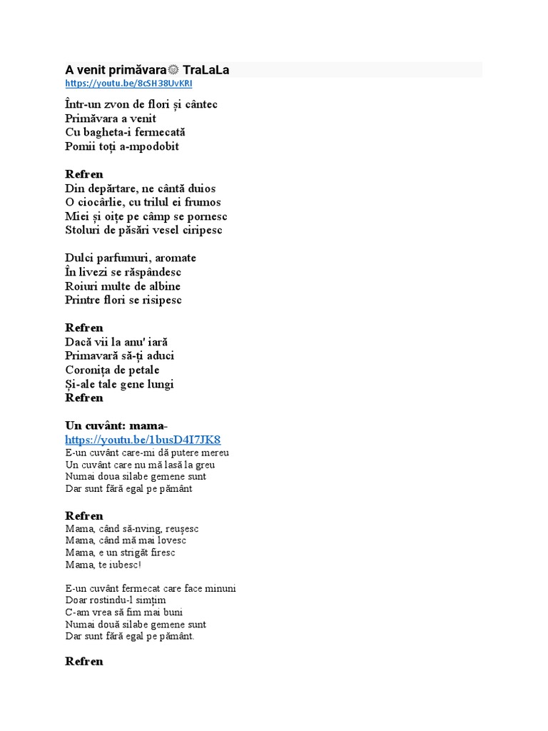 Cantece Primavara Versuri | PDF