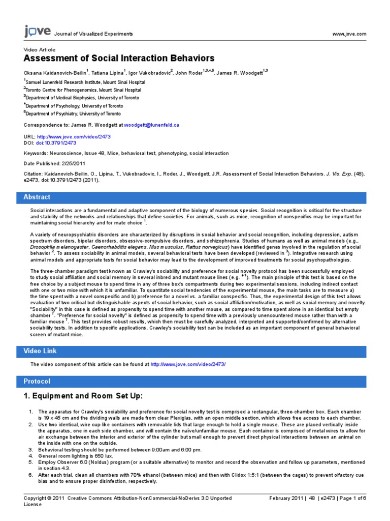 Assessment of Social Interaction Behaviors | PDF | Model Organism ...