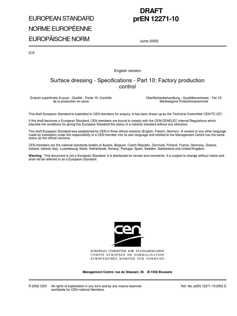 PrEN 12271-10 - Factory Production Control | PDF | Calibration | Iso 9000