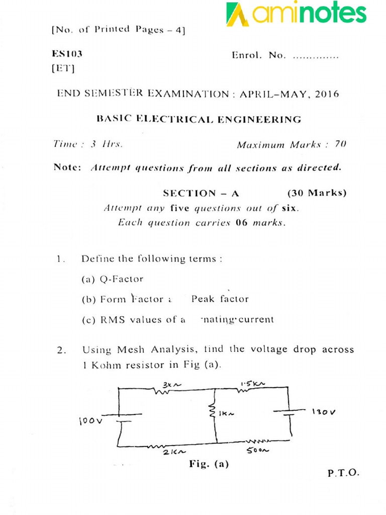 2016 ES103 Basic Electrical Engineering | PDF