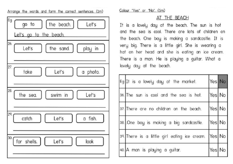 At The Beach Worksheet | PDF