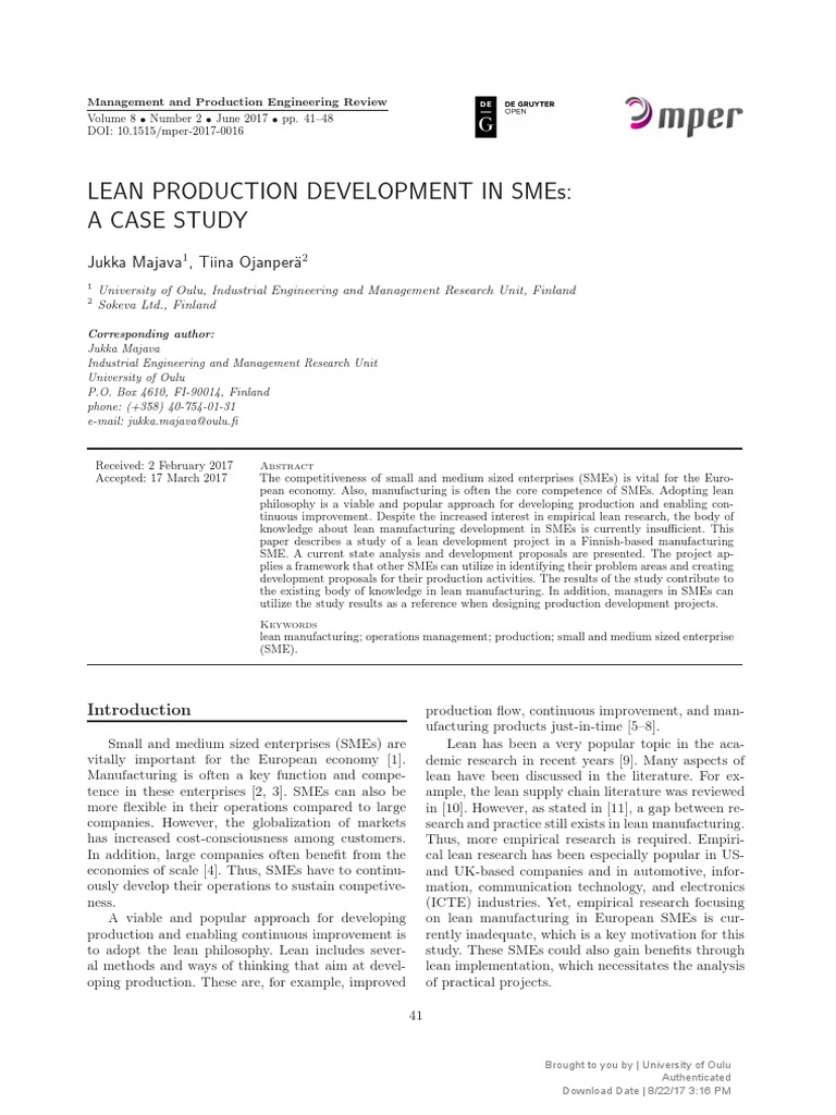 LEAN PRODUCTION DEVELOPMENT IN SMEs | PDF | Lean Manufacturing | Small ...