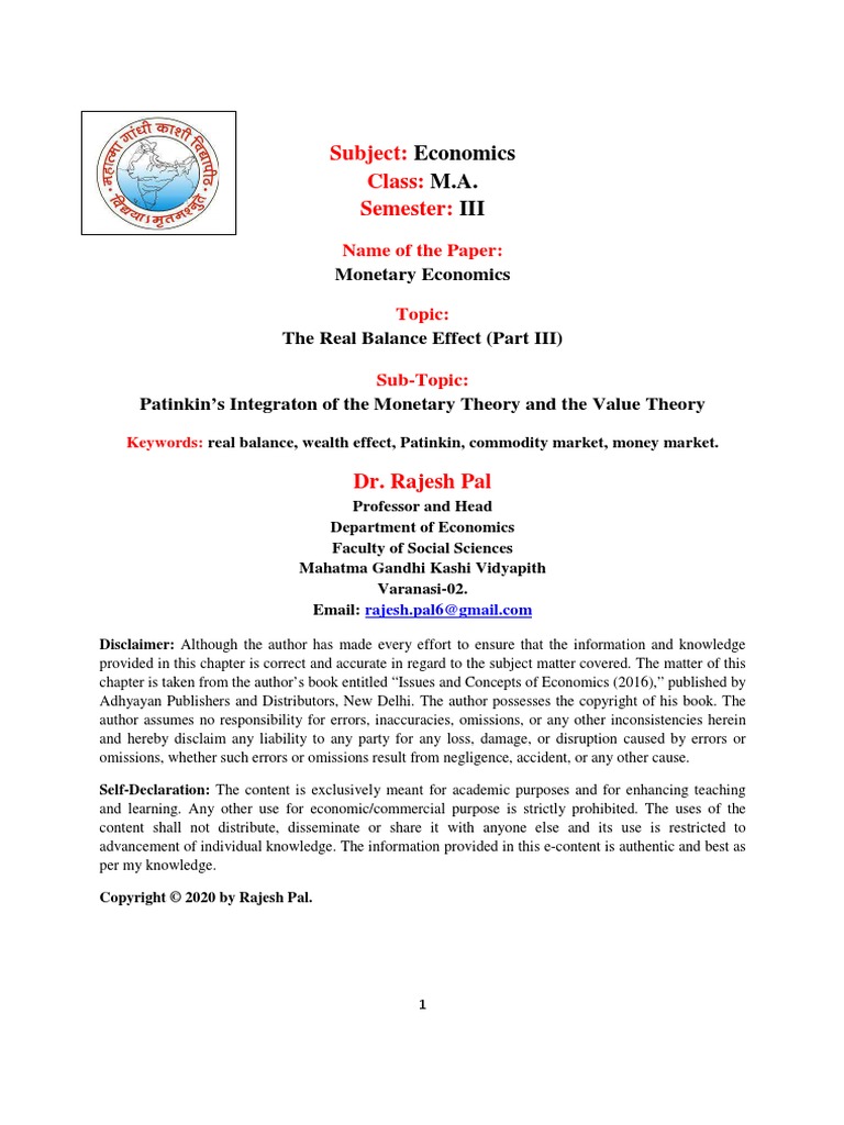 Real Balance Effect | PDF | Economic Equilibrium | Quantity Theory Of Money