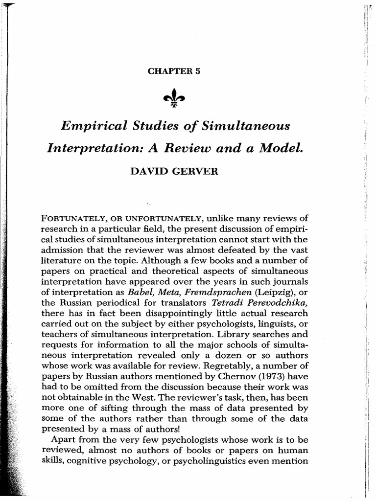 GERVER 1976 - Empirical Studies of Simultaneous Interpretation - A Review and A Model | PDF ...