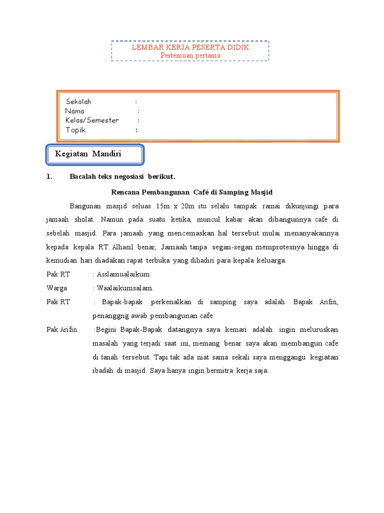 LEMBAR KERJA I Teks Negosiasi | PDF