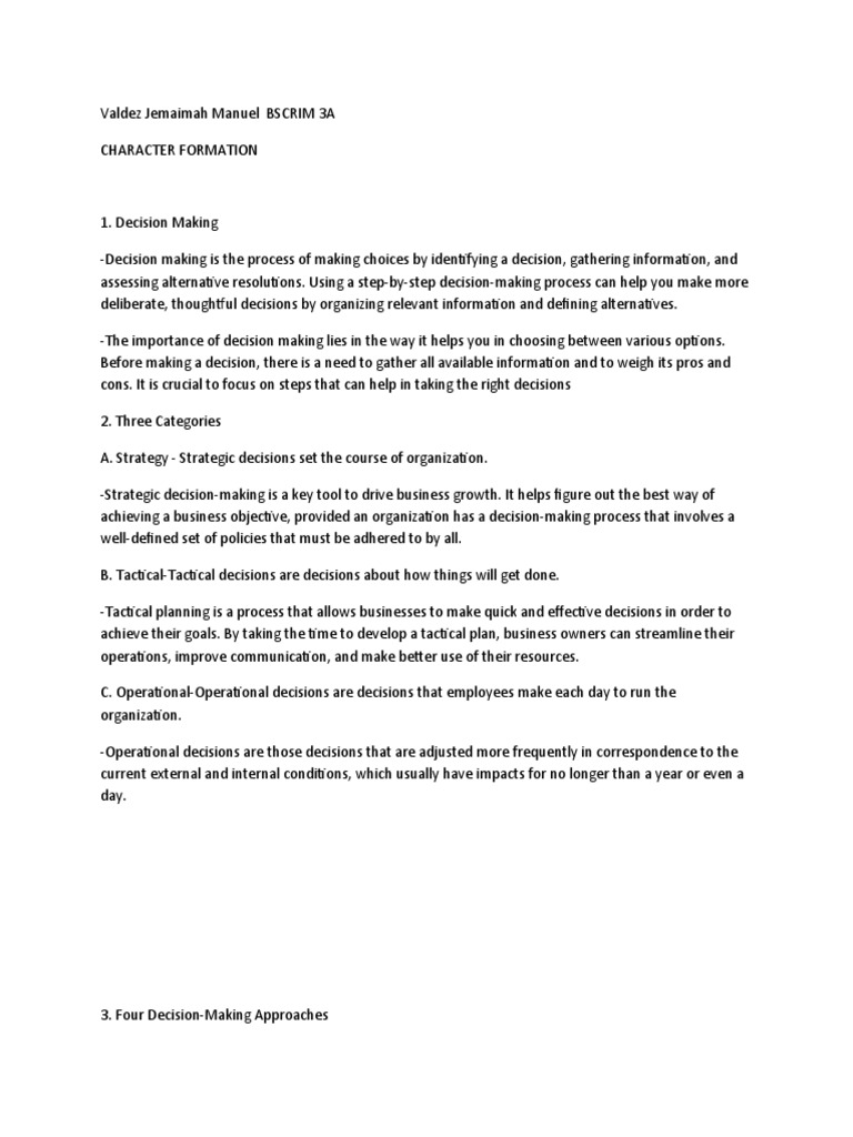 Character Formation Assignment | PDF | Decision Making | Behavioural Sciences