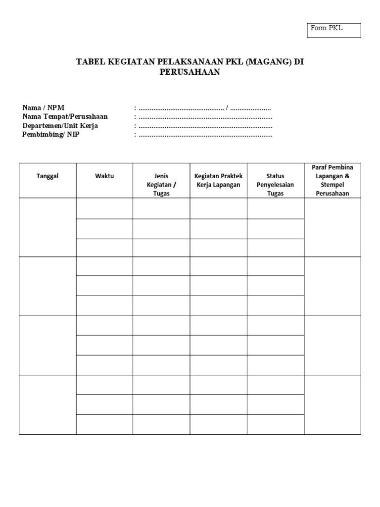 Tabel Kegiatan Pelaksanaan PKL Magang Di | PDF | Komputer