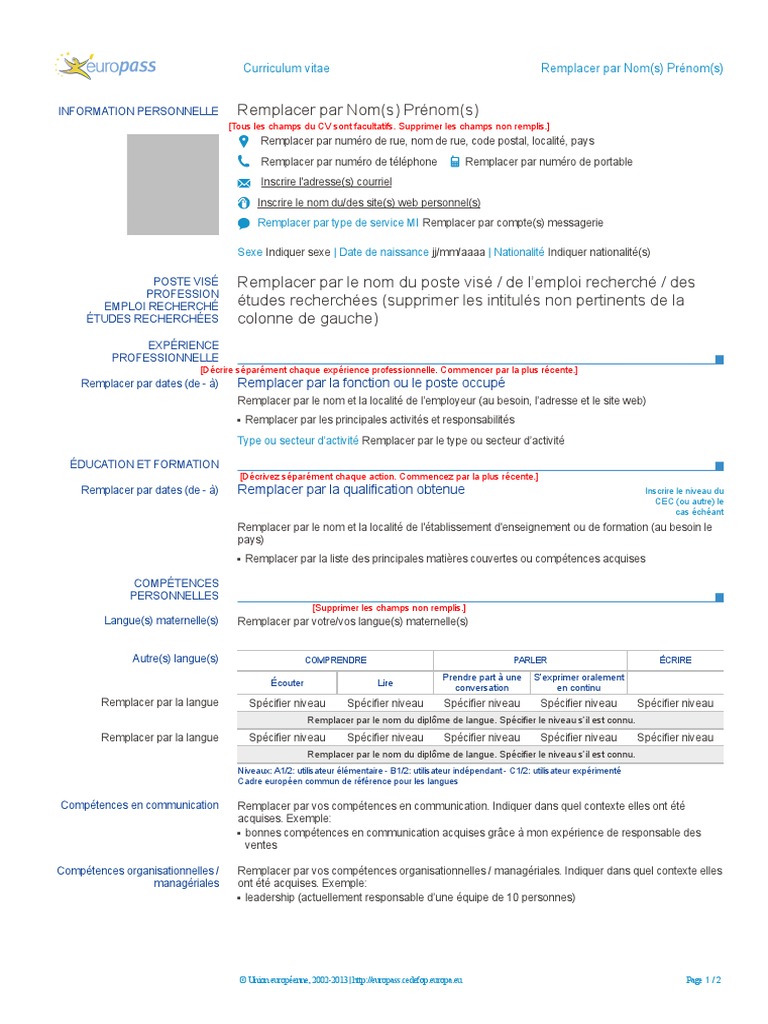 03 - CV Europass Template 0 | PDF