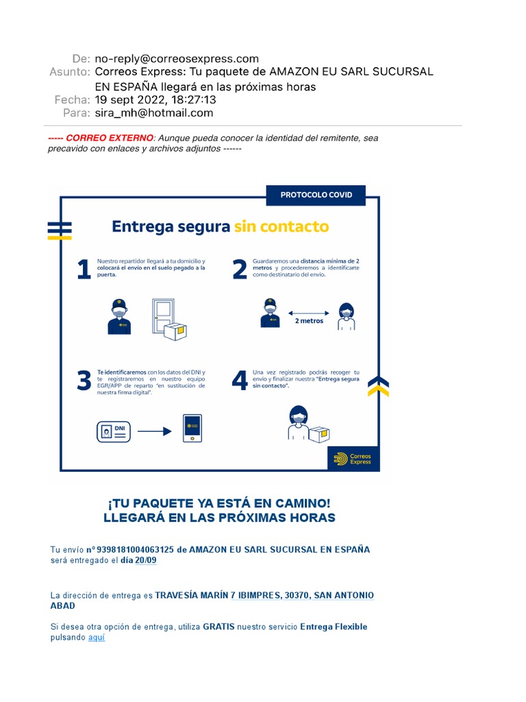 Correos Express Tu Paquete de AMAZON EU SARL SUCURSAL en ESPAÑA Llegará ...