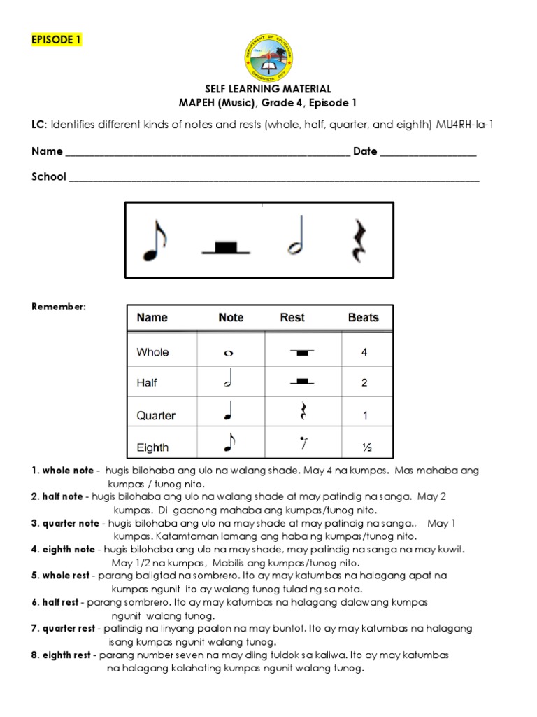 MAPEH (Music), Grade 4, Episode 1 | PDF