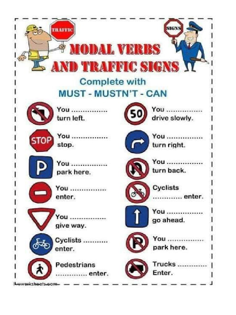 Modal Verbs Traffic Signs 5 | PDF