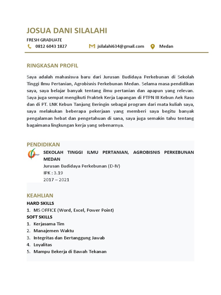 CV Josua Dani Silalahi | PDF