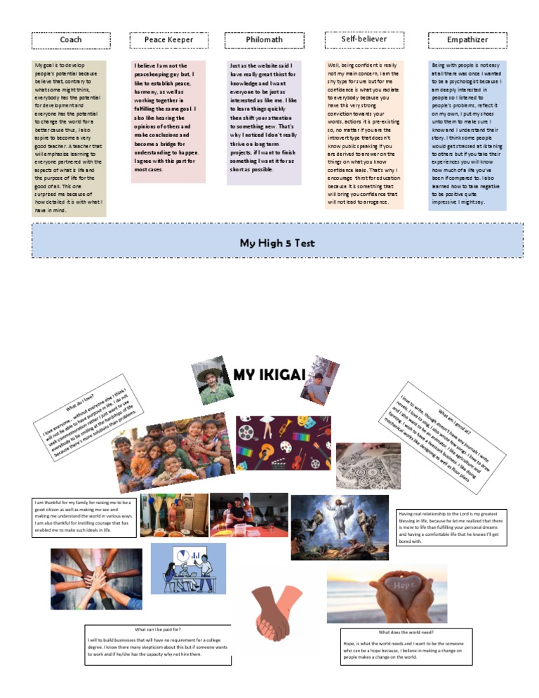 My Ikigai and High5 Test - Reyes - Godwin Moses | PDF | Psychology ...