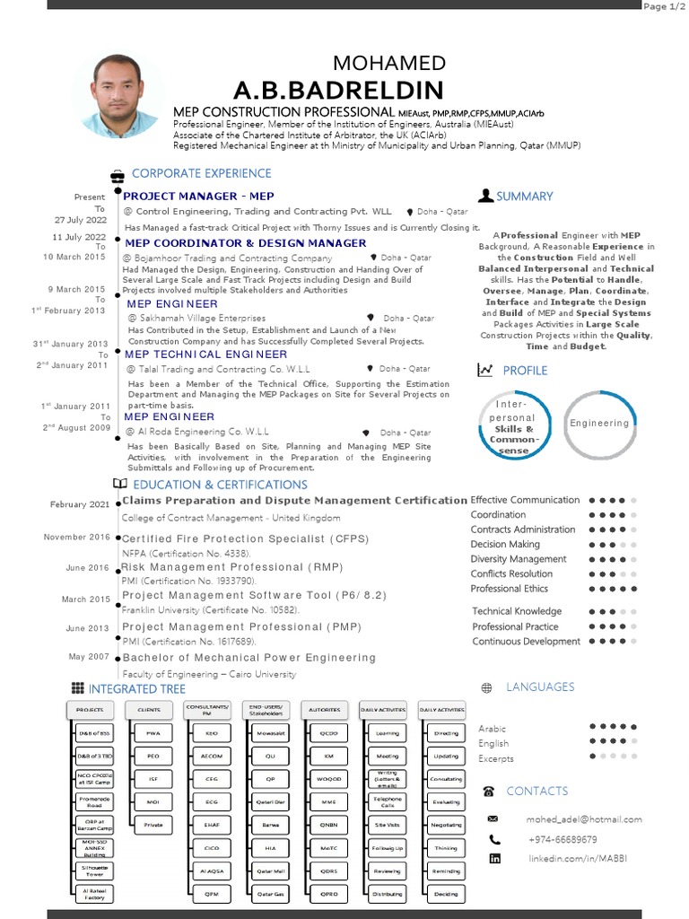 Jan 23 - Project Manager MEP - MAB Resume | PDF | Bus | Engineering