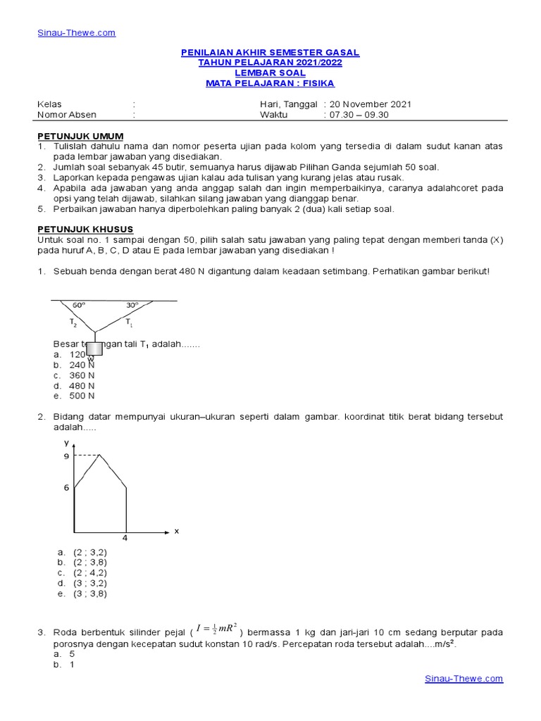 Soal PAS Semester 1 Kelas 11 Fisika Tahun 2021 | PDF