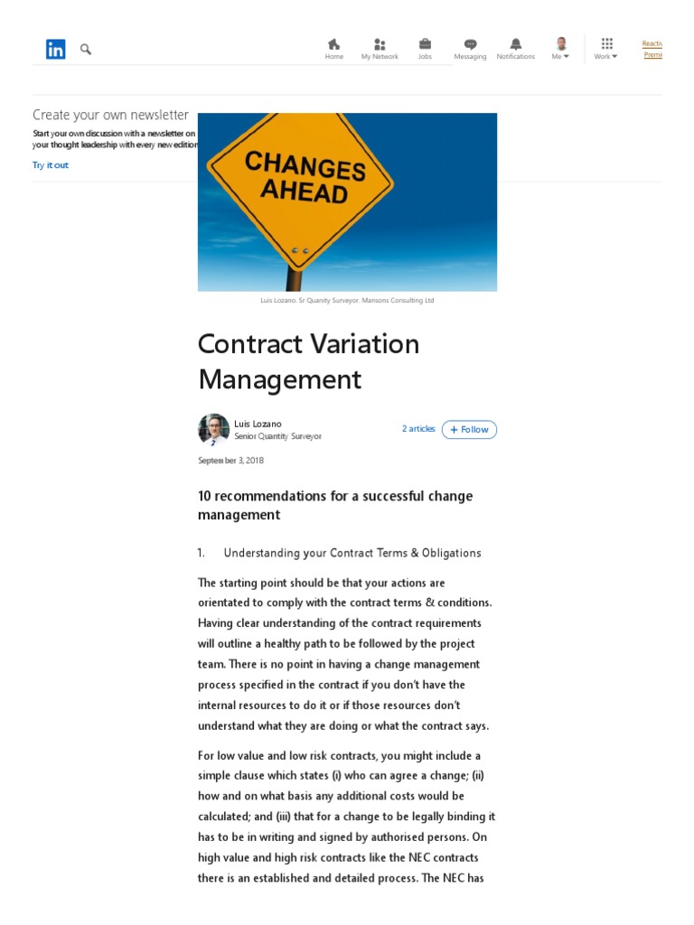 Contract Variation Management - LinkedIn | PDF | Business