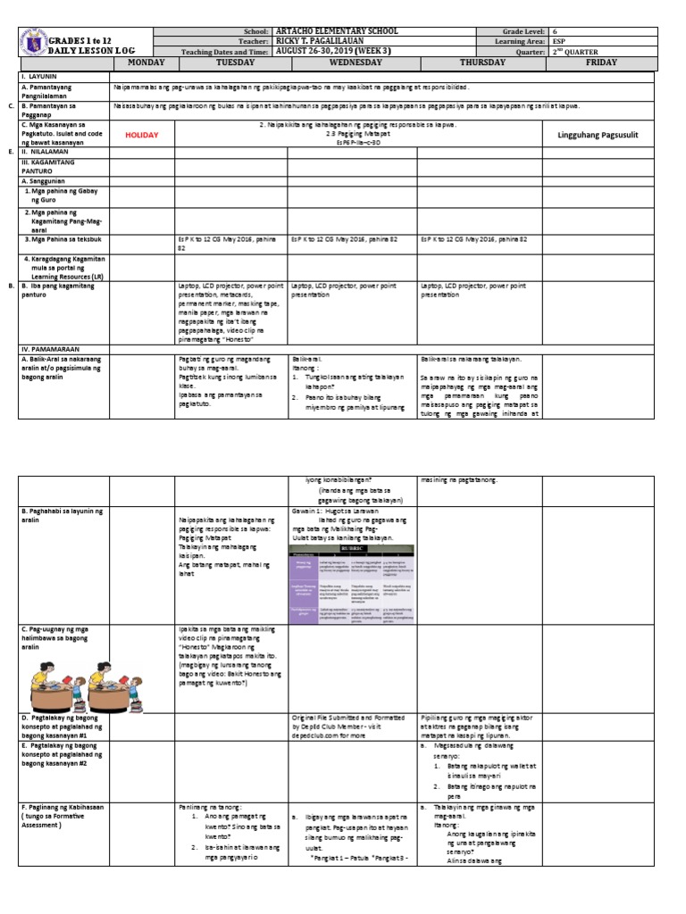 DLL - Esp 6 - Q2 - W3 | PDF