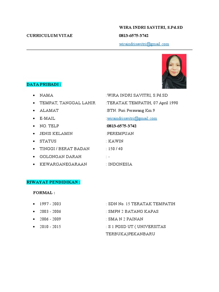 Curriculum Vitae Wira | PDF | Karier & Perkembangan