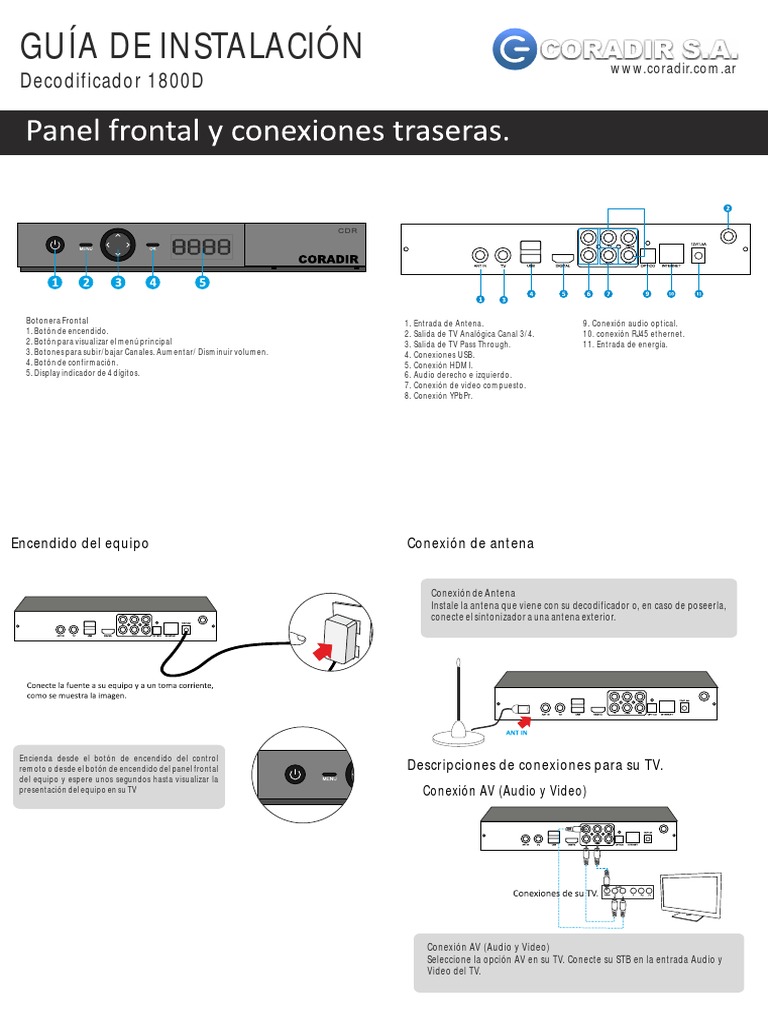 Guía de Instalación: Decodificador 1800D | PDF | Hdmi | Internet