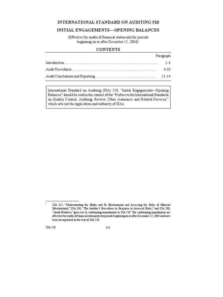 ISA 510: Opening Balances Audit Guide | PDF | Financial Audit | Audit