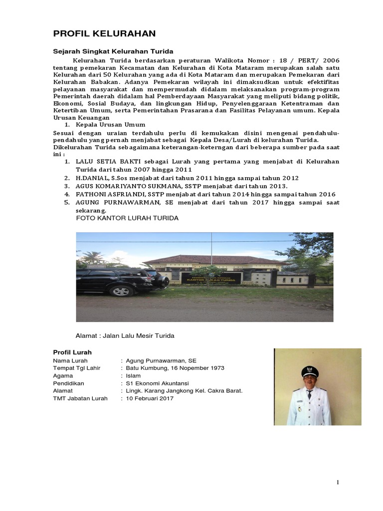 Profil Kelurahan Tahun 2018 | PDF