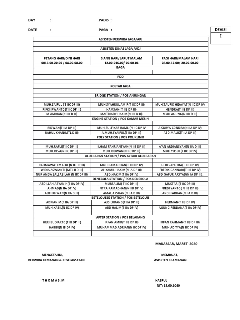 Crew Duty Roster | PDF
