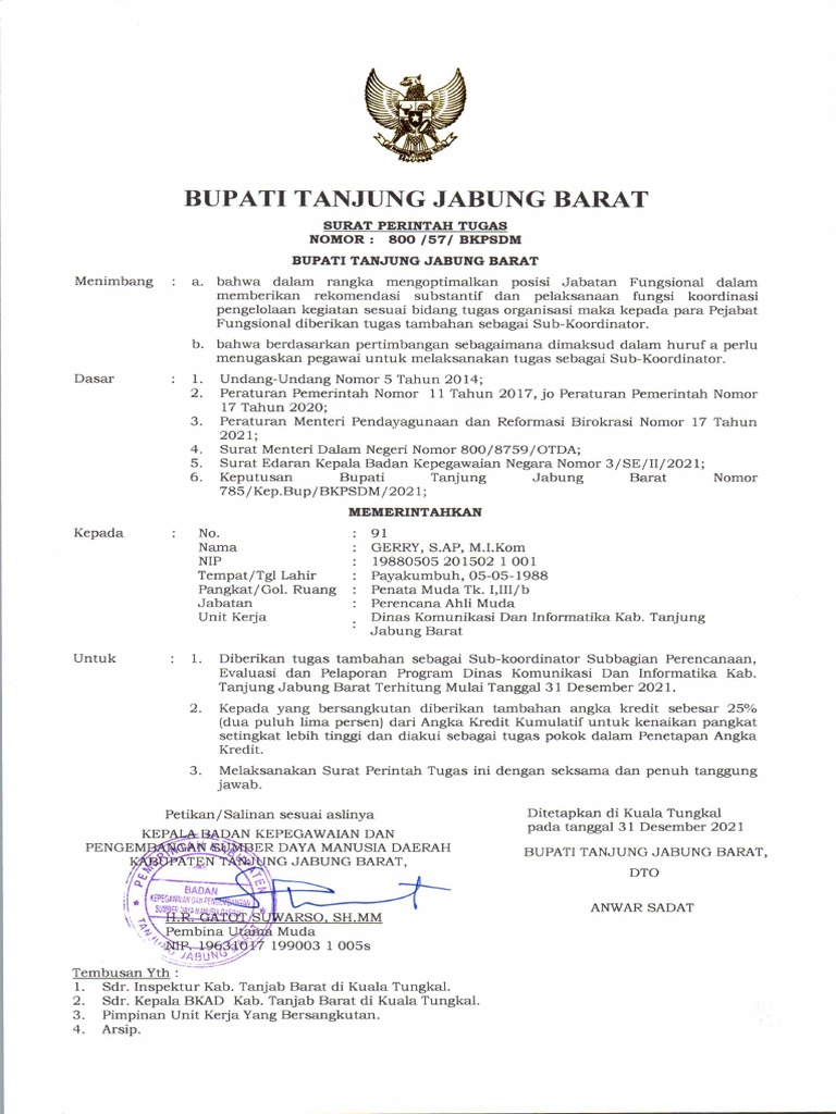 Gerry - SK Tugas Tambahan Perencanaan PDF | PDF