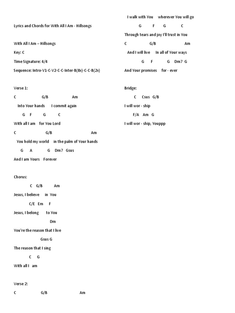 Lyrics and Chords for "With All I Am" | PDF