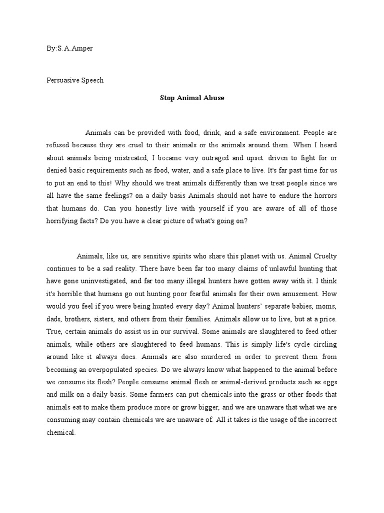Persuasive Speech By: SAA | PDF | Cruelty To Animals | Hunting