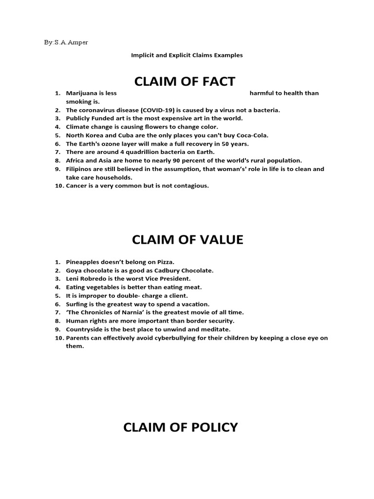 Implicit and Explicit Claims By: SAA | PDF