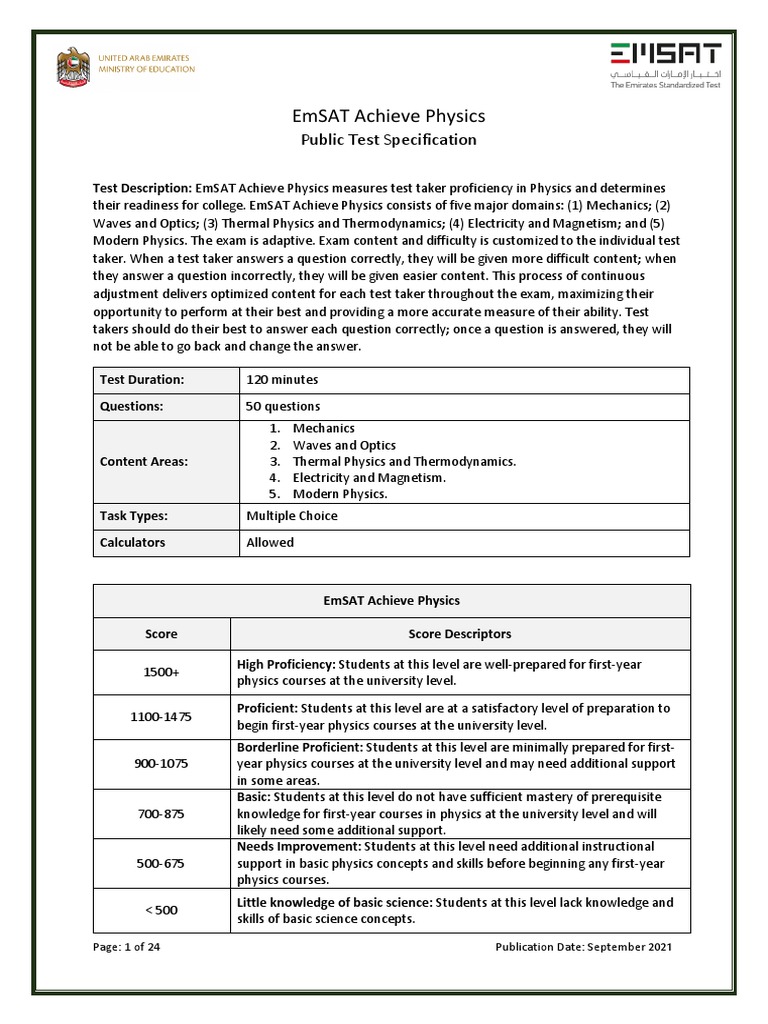 Assessing Readiness for University Physics: An Overview of the EmSAT ...