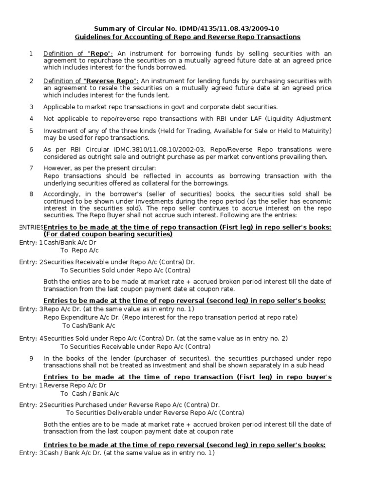 Accounting For Repo & Reverse Repo Transactions | PDF | Repurchase ...