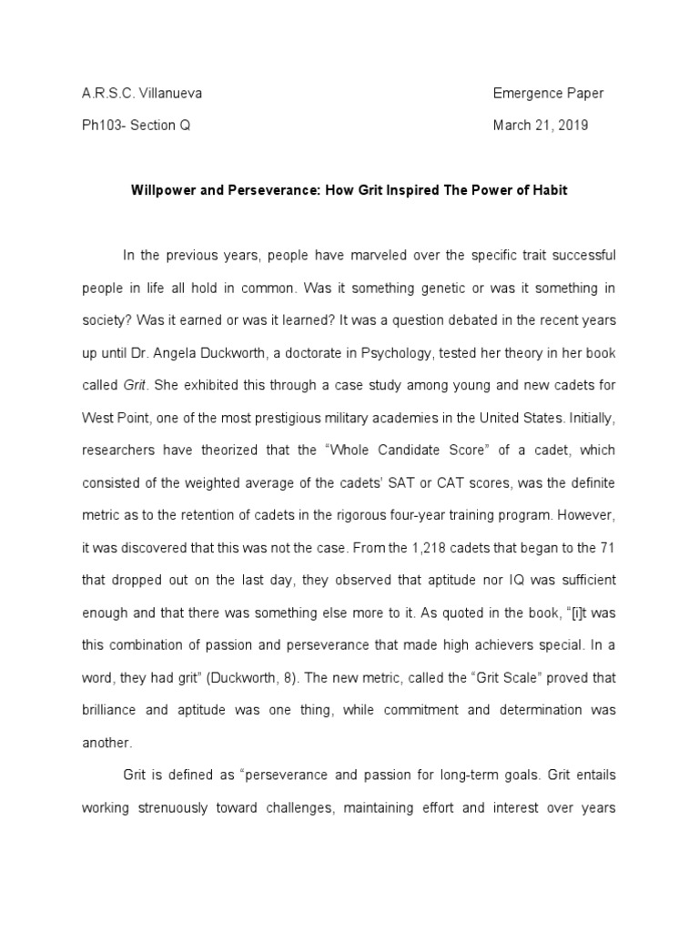 Willpower and Perseverance - How Grit Inspired The Power of Habit | PDF | Grit (Personality ...