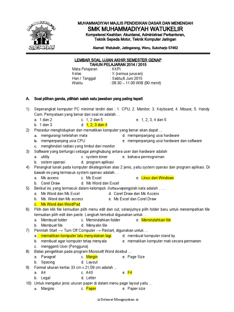 Soal Semester KKPI X | PDF