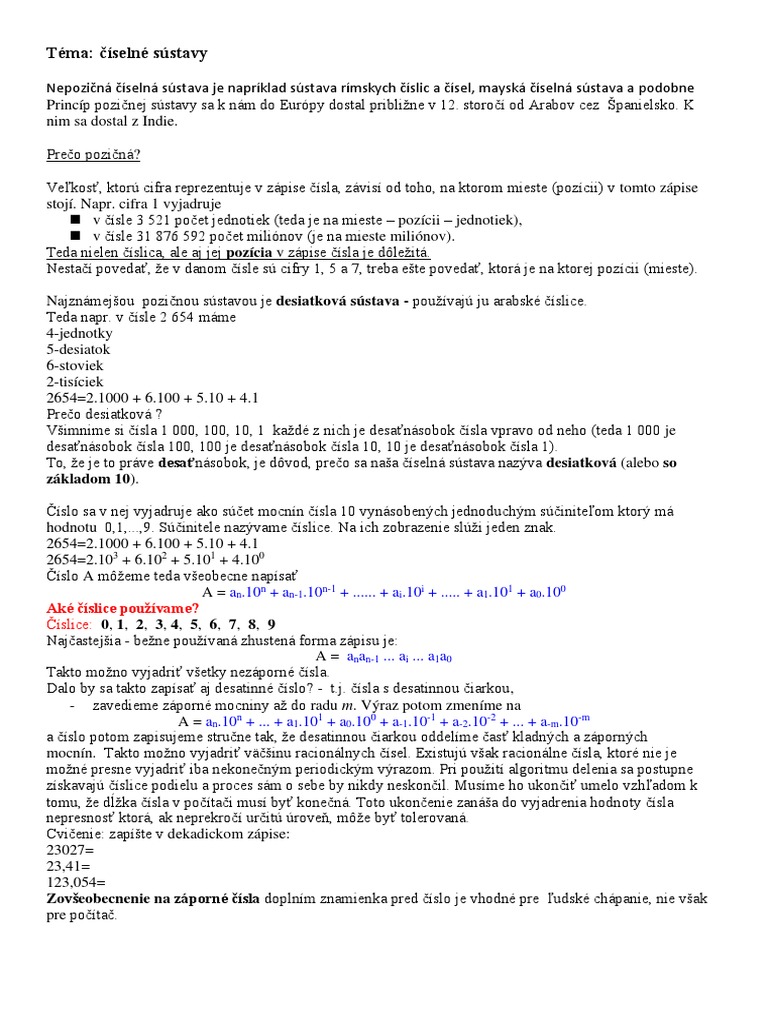 Číselné Sústavy A Prevody Medzi Sústavami | PDF