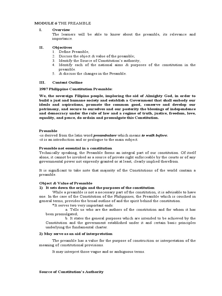 MODULE 6 Preamble | Download Free PDF | Constitution | Rule Of Law
