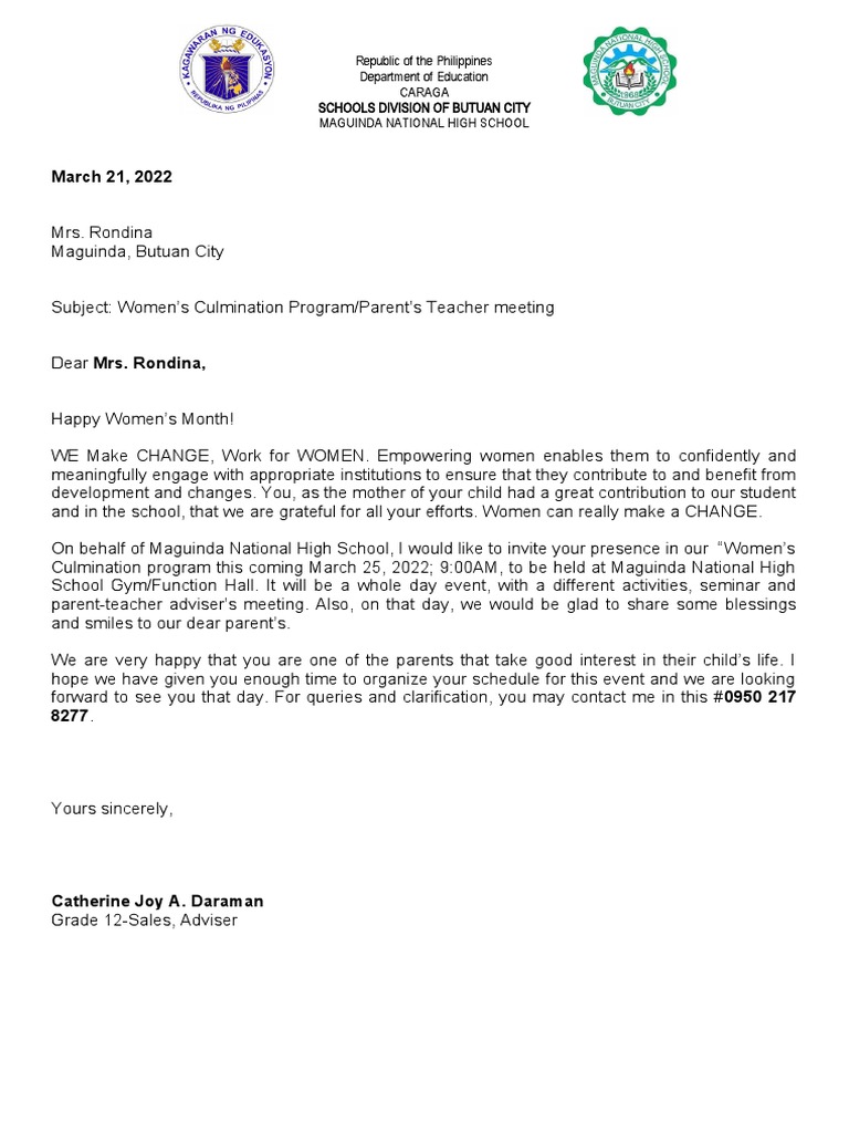 Invitation Letter To Parents | PDF